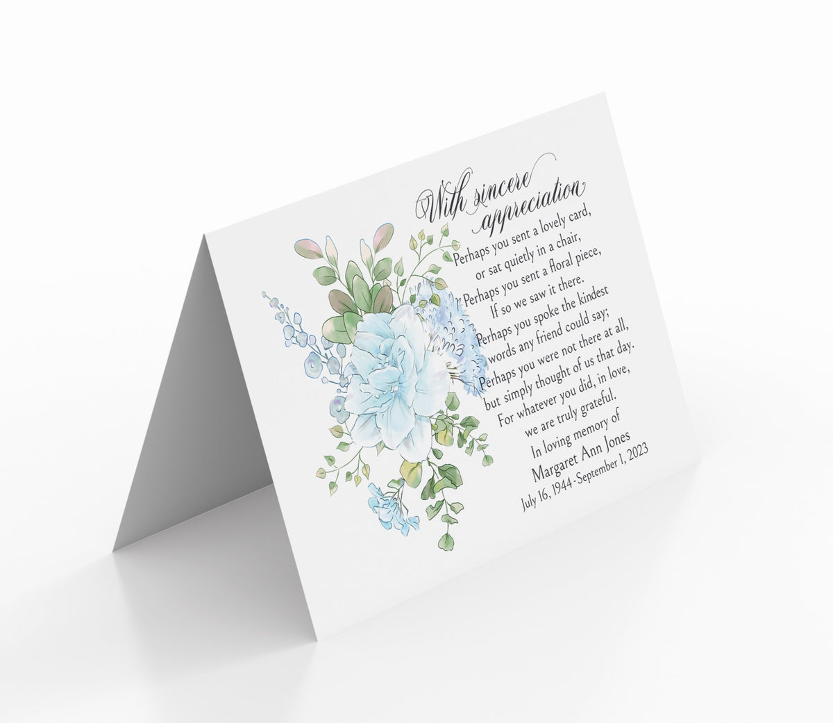 Blue Floral Sympathy Thank You Cards – Rella Paper