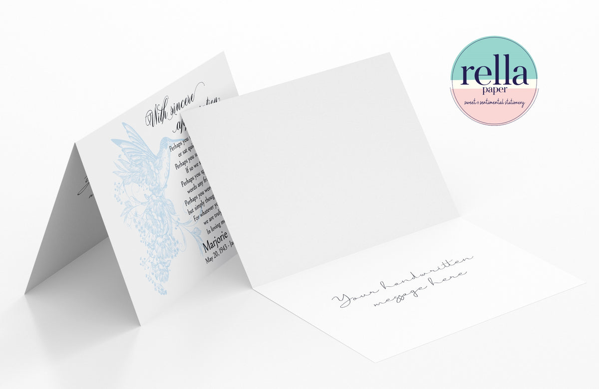Personalized Hummingbird Sympathy Thank You Cards – Rella Paper